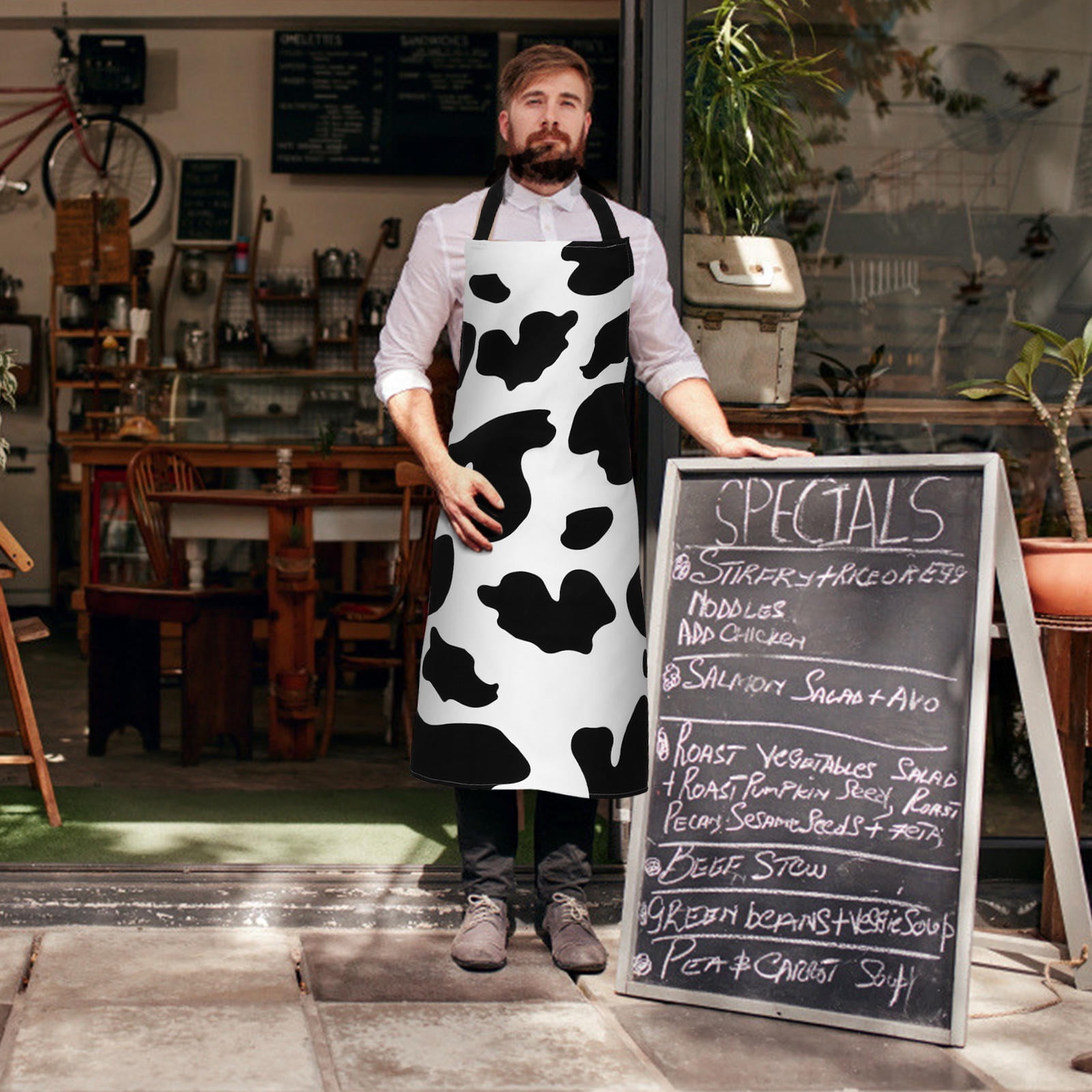 DECORNIJIA Chic Cow Pattern Kitchen Apron For Home Sleeveless Hanging ...