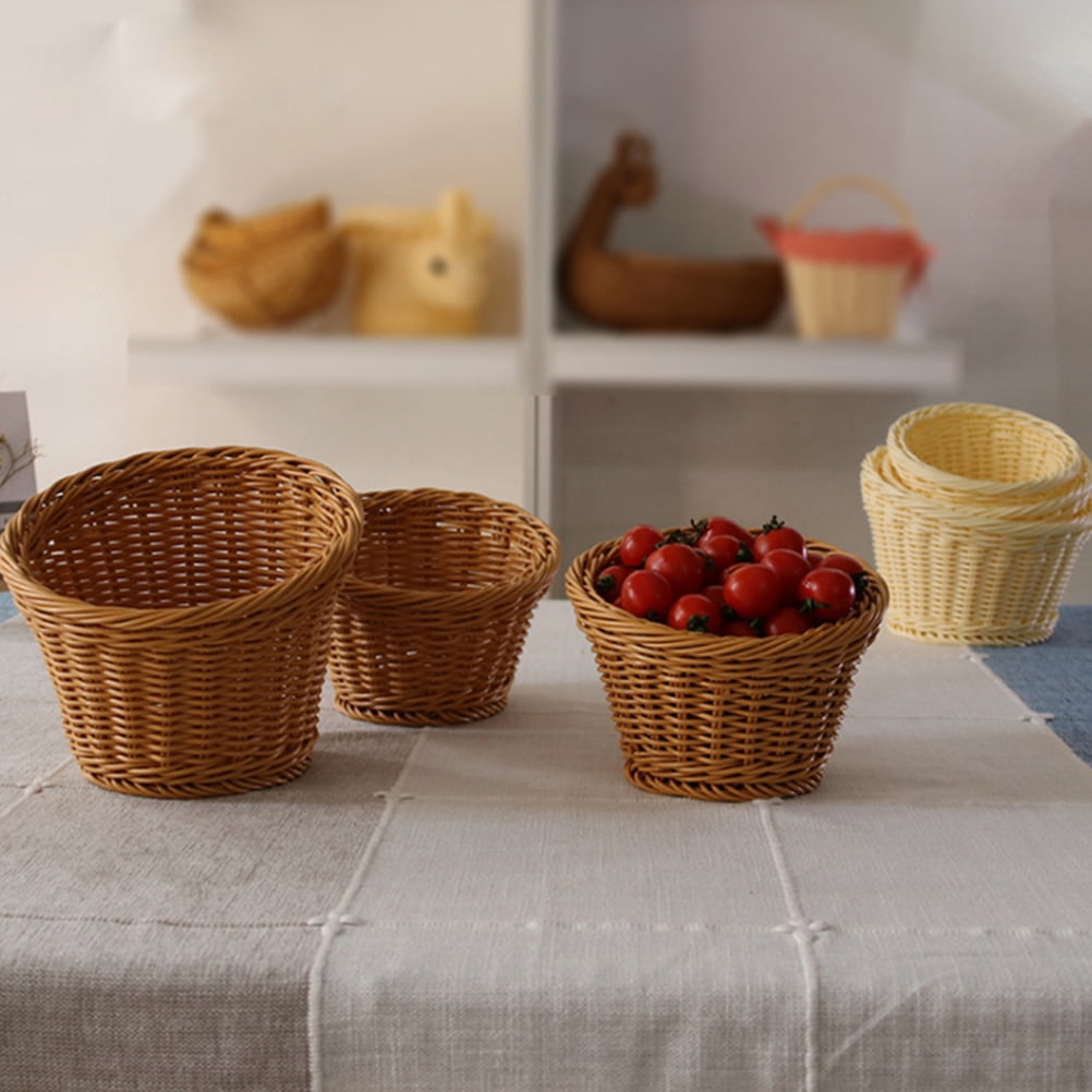 DECORNIJIA Simulated Rattan Design Storage Basket Plastic Woven for ...
