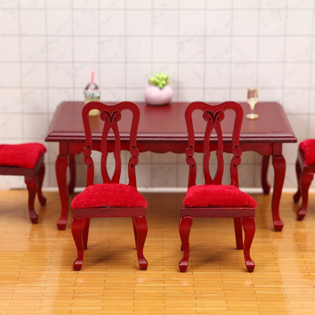 DECORNIJIA dollhouse dining victorian Tiny House Table Chairs Wood for ...