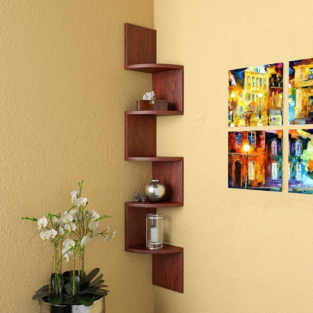DECORVISTA Zigzag Floating Walls Mount Shelf Corner Stand Side Shelf ...