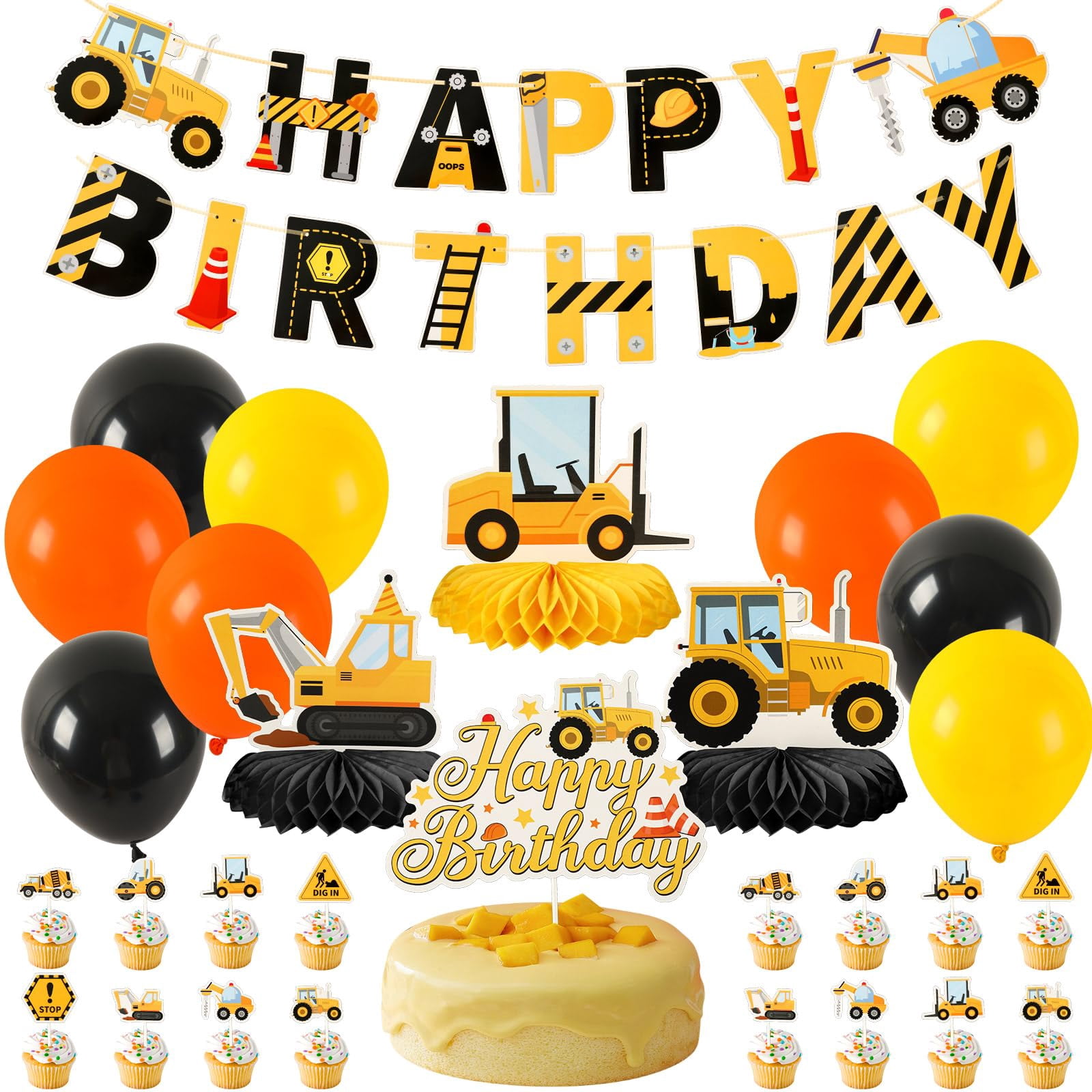 DECYOOL 39 PcsTRDN Construction Birthday Party Supplies,Dump Truck ...