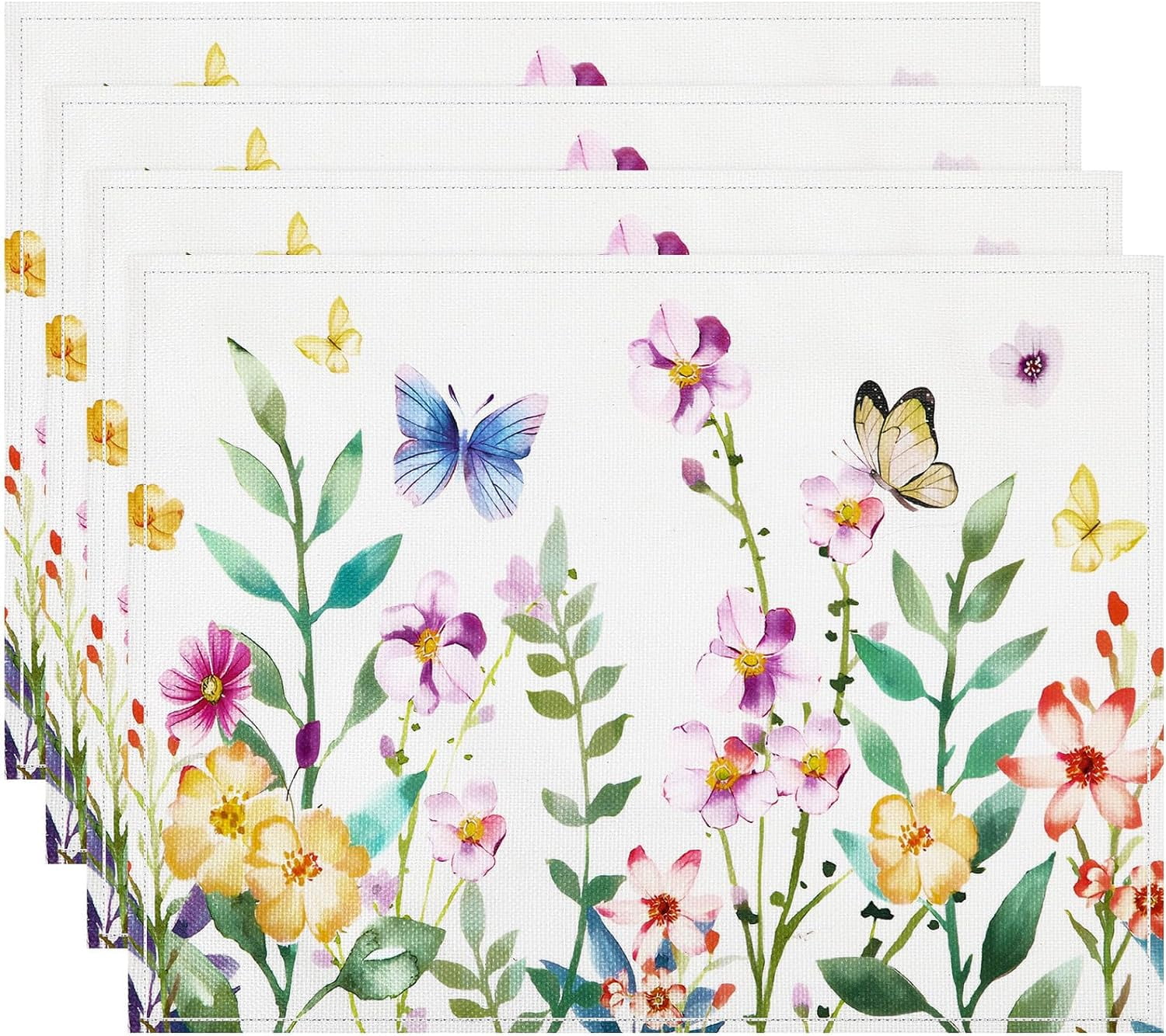 DECYOOL Spring Placemats Set of 4, 12.5x17 Inch Butterfly Flower Spring ...