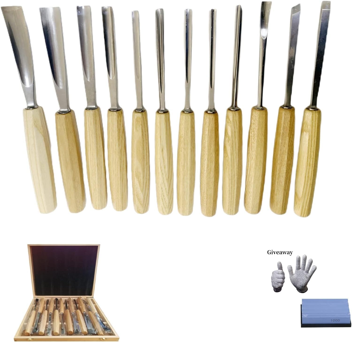 DEEG 12pcs Woodworking Wood Carving Chisel Set,Foundation Wood Carving Tool Set with wooden box ...