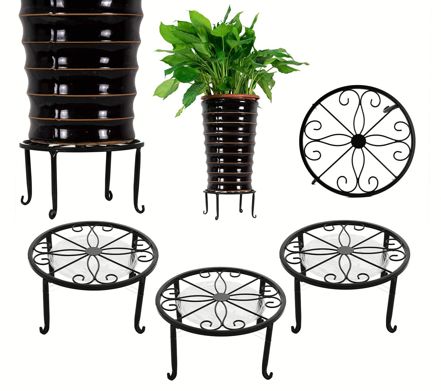 DEELF OUTLET 3 Pack 9 inches Metal Plant Stands with Saucer for Indoor ...