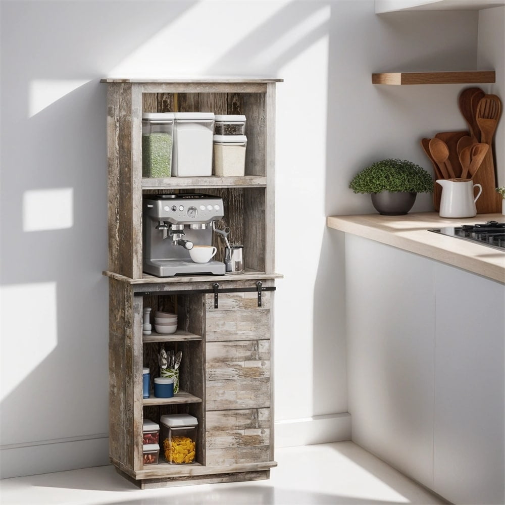 DEELIGHT Freestanding Rustic Kitchen Buffet with Hutch,Pantry Storage ...