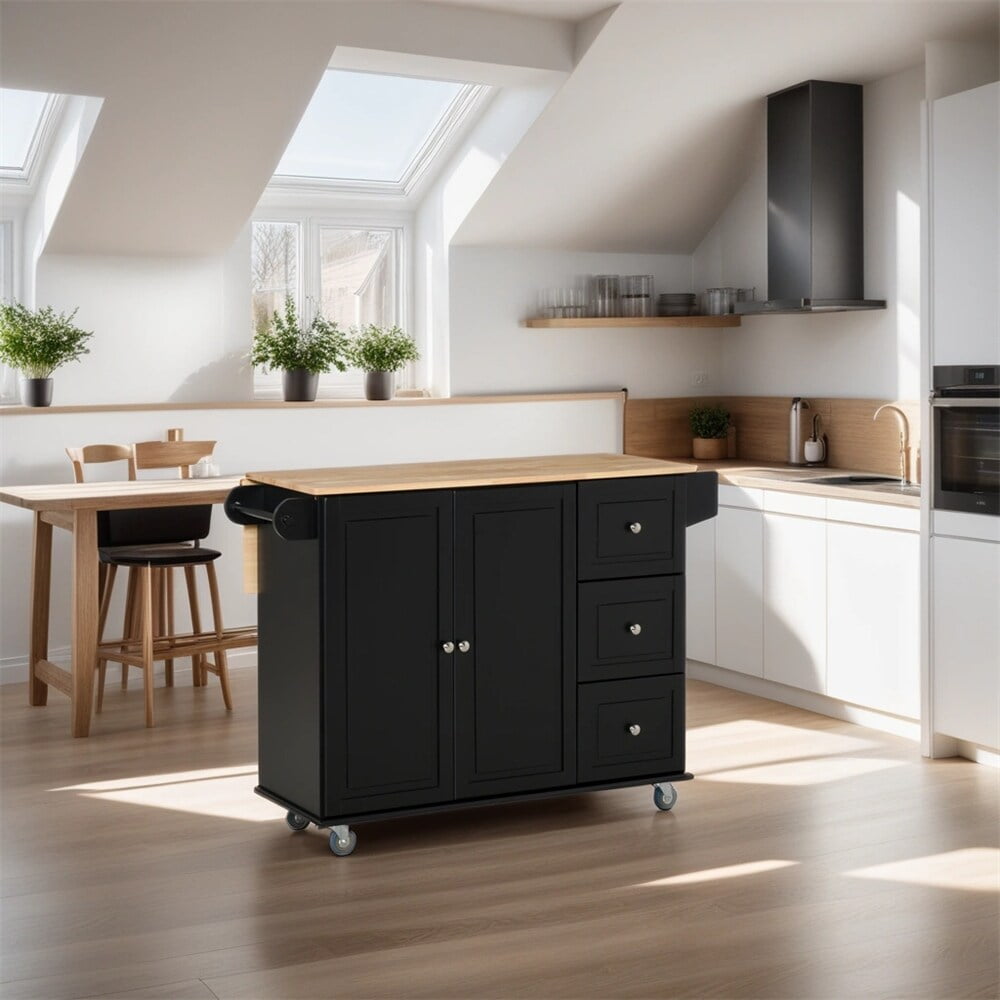 DEELIGHT Mobile Wood Kitchen Island with Drawers and Towel Rack - N/A ...