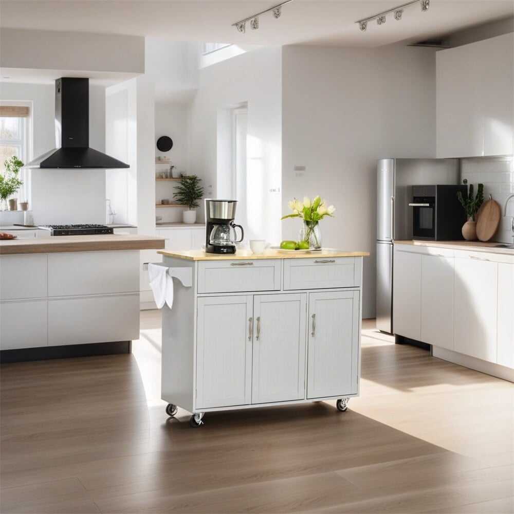 DEELIGHT Mobile Wood Kitchen Island with Storage and Adjustable Shelves ...