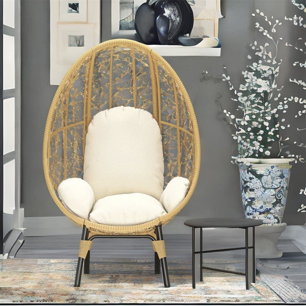 DEELIGHT PE Wicker Egg Chair with Cushion and Side Table Natural ...