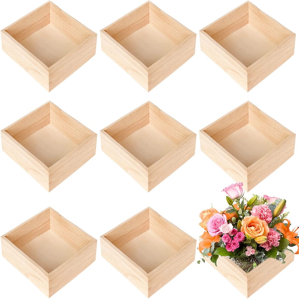 DEELLEEO 8 Pack Unfinished Wooden Box, 6 x 6 Inch Square Rustic Small ...