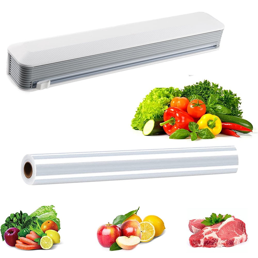DEELLEEO Plastic Wrap Dispenser with Cutter, Household Reusable Food ...