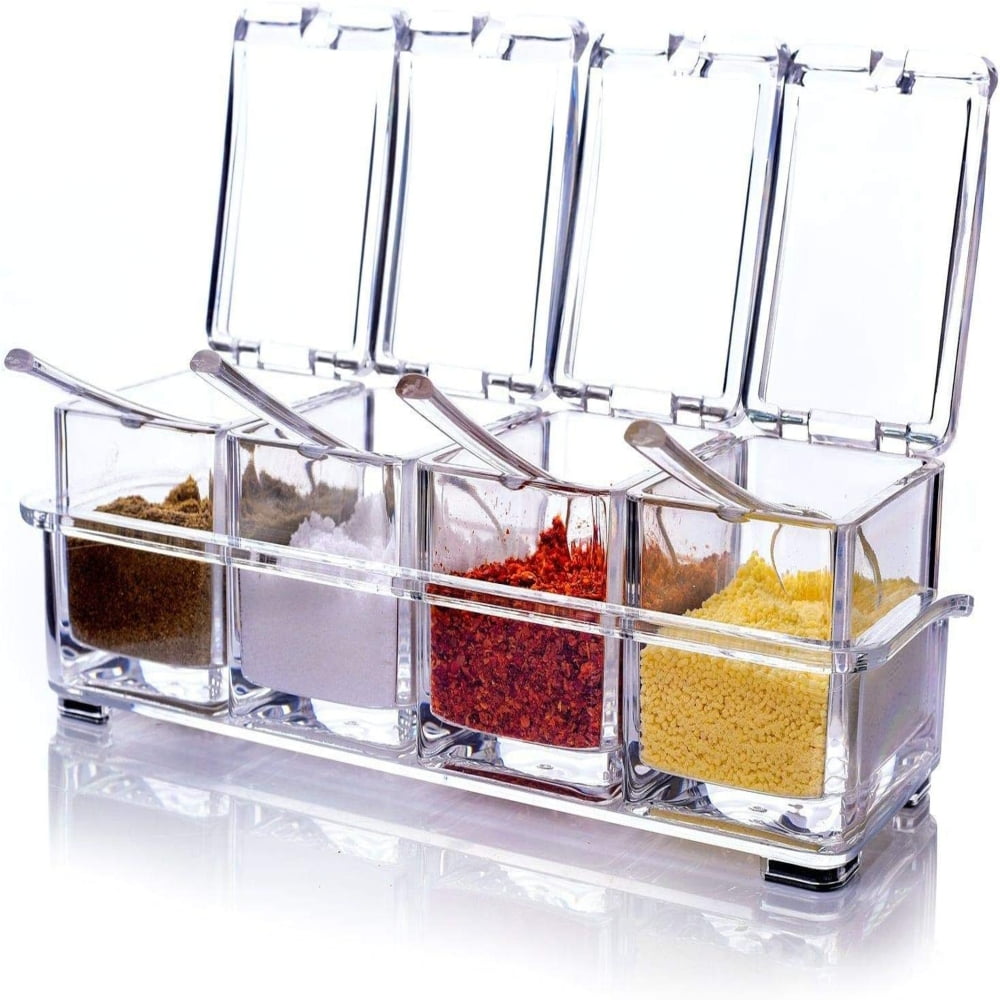 DEELLEEO Set Of 4 Home Acrylic Spice Container Jar Condiment Dispenser ...