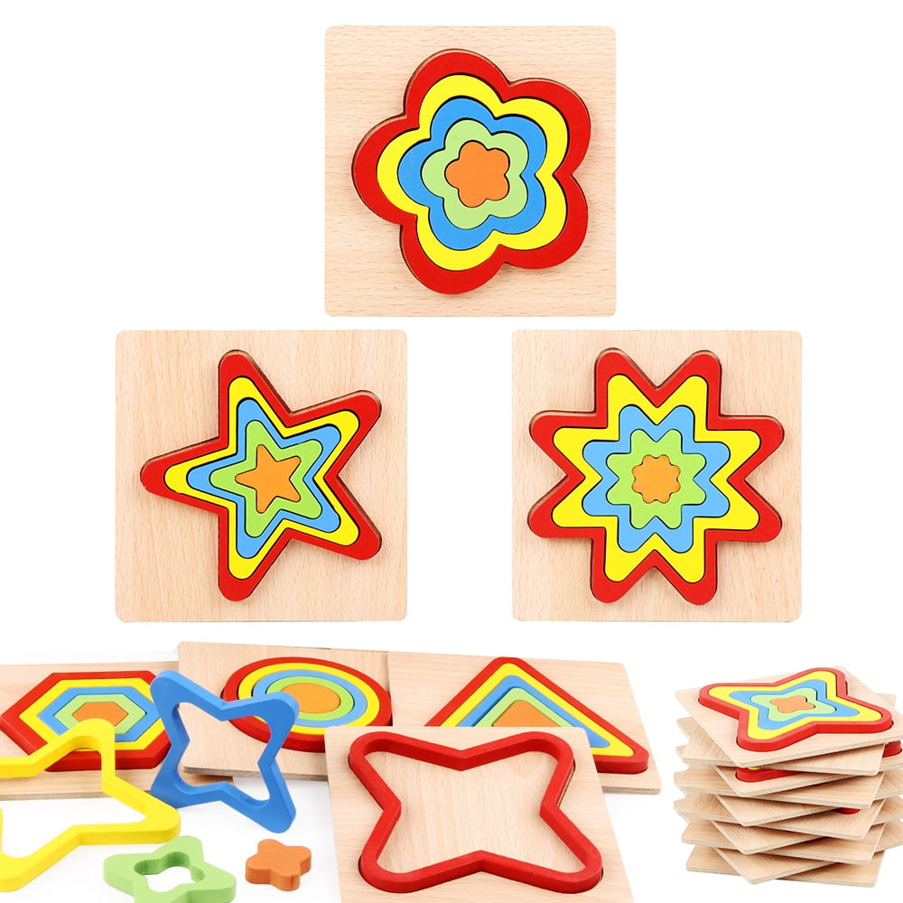 DEELLEEO Toddler Puzzles Games Set Wooden Toys Montessori Shape Sorting ...