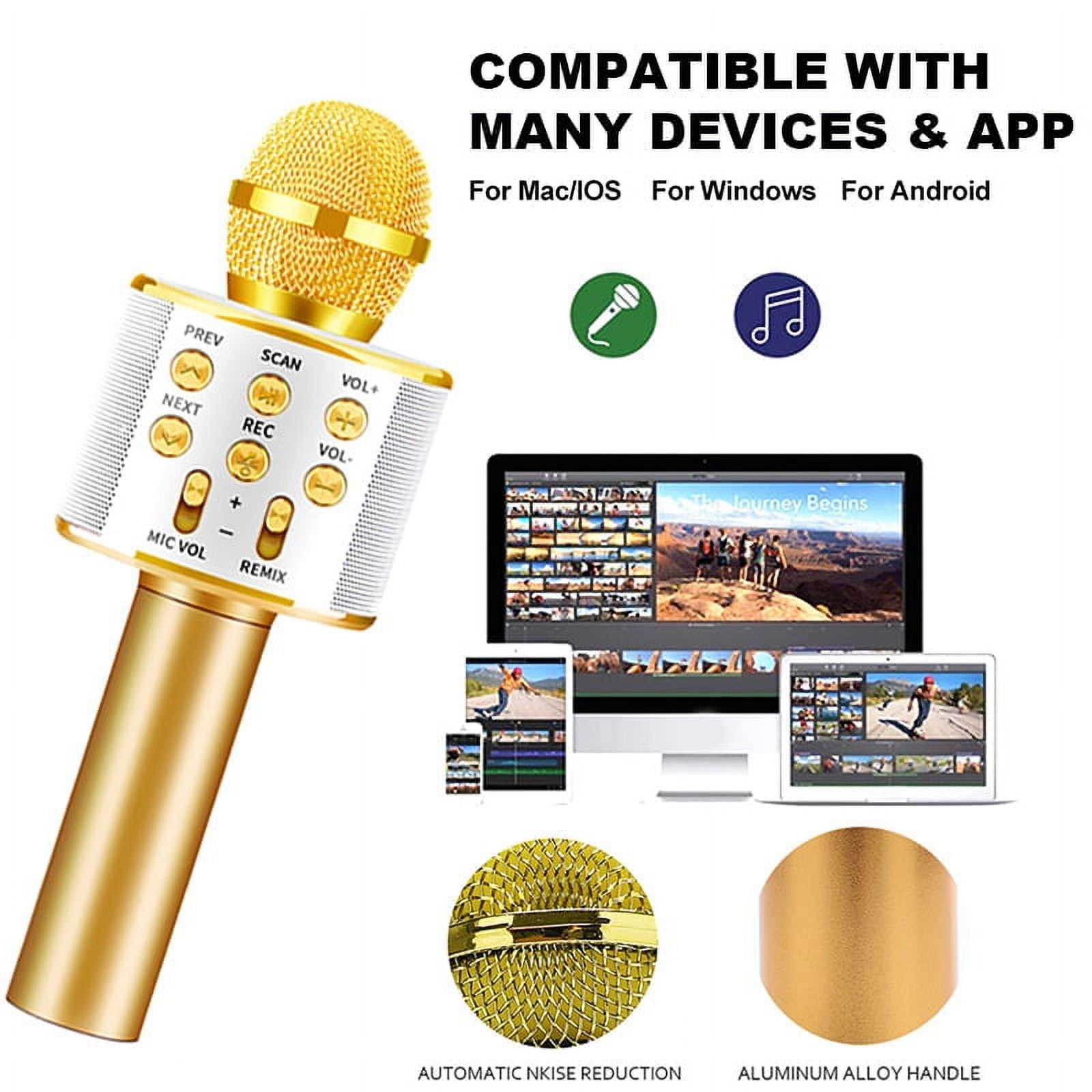 DEELLEEO Wireless Bluetooth Handheld Karaoke Microphone Speaker KTV ...