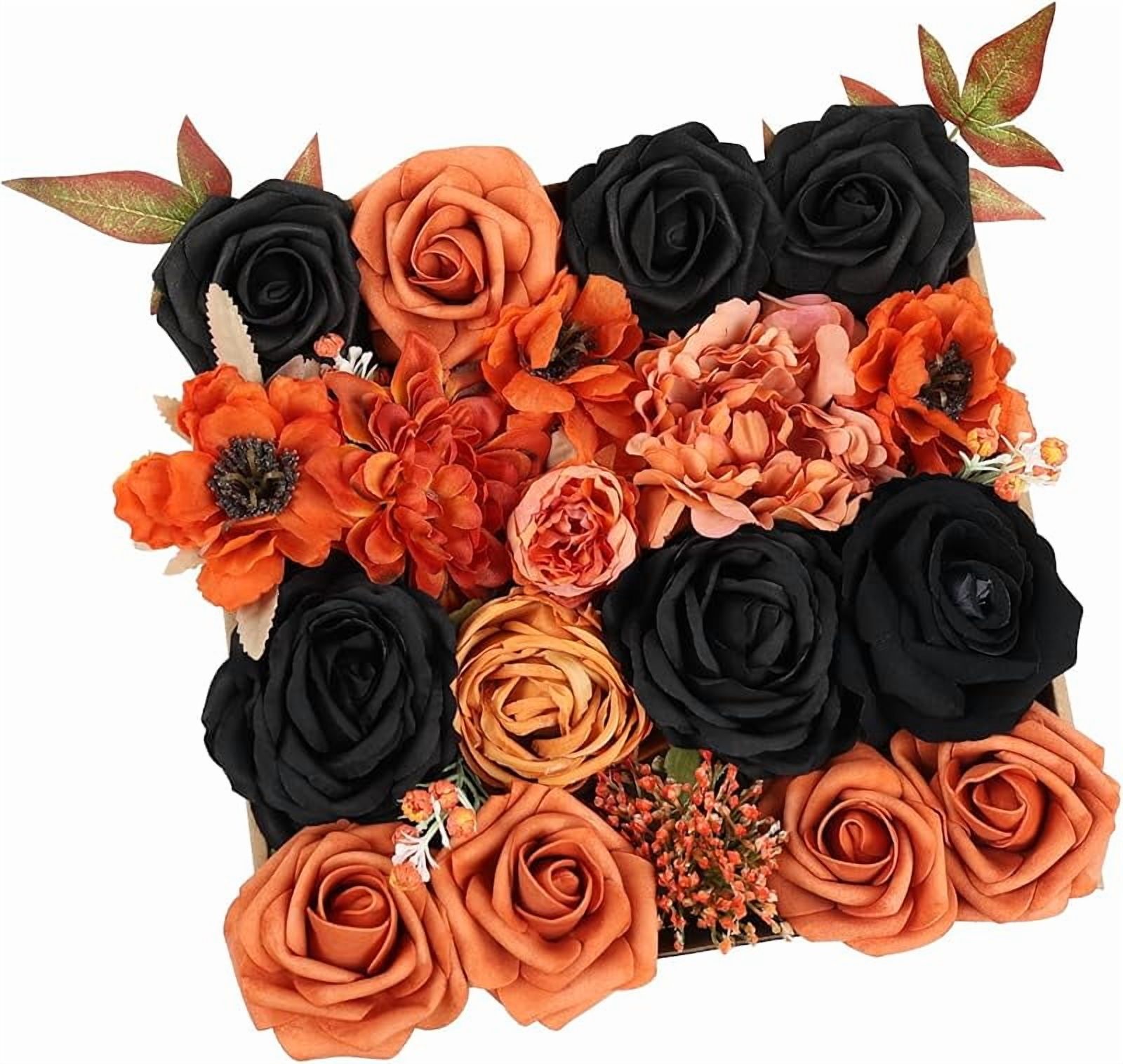 DEEMEI Artificial Fall Flowers Burnt Orange Combo Box Set Rose Silk Mix ...