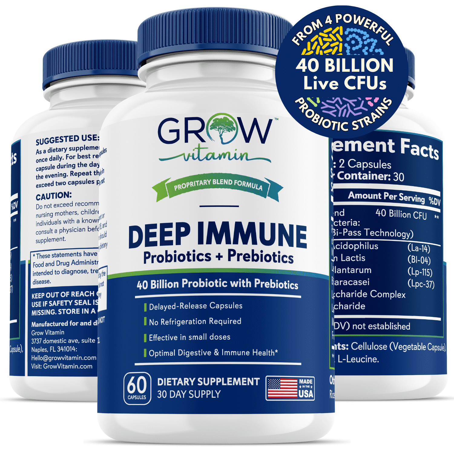 DEEP IMMUNE Probiotics + Prebiotics, 40 Billion CFU, Supports Healthy ...