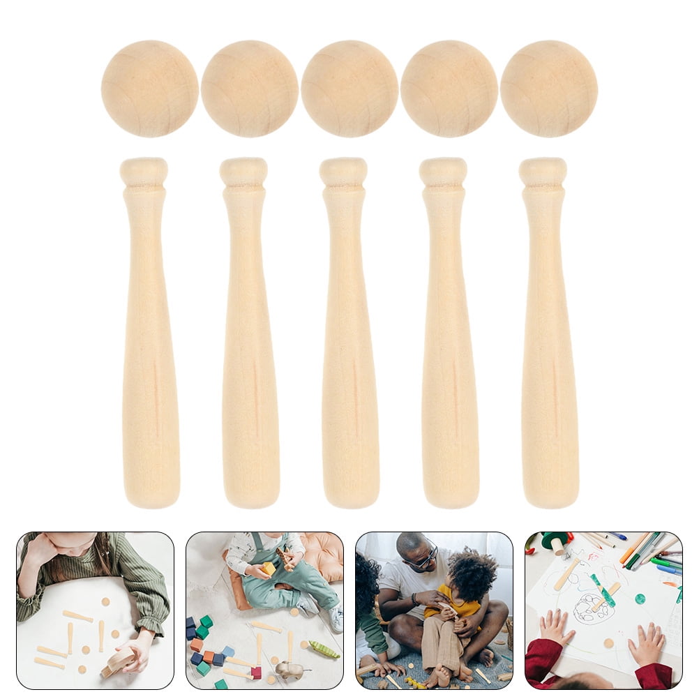 DEEPCRAFF 10 Wooden Baseballs and Bats Miniature Baseball Bat Indoor ...
