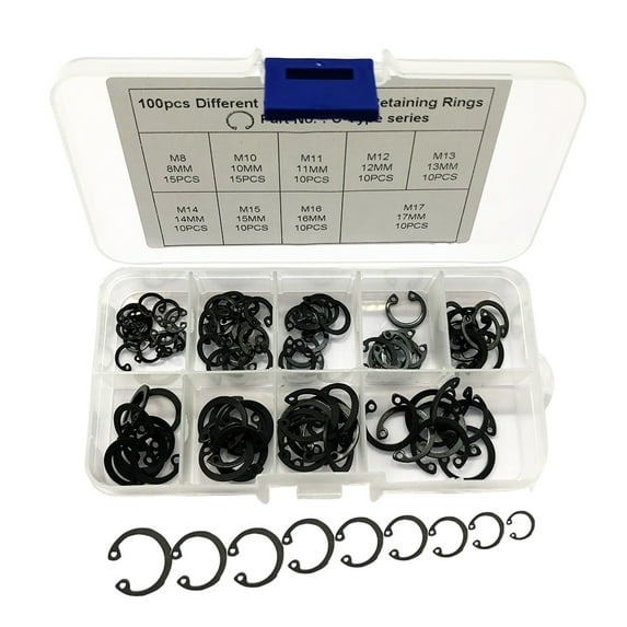 DEEPCRAFF 100 in 1 Set Retaining Clips Snap Ring for Mechanics Black ...