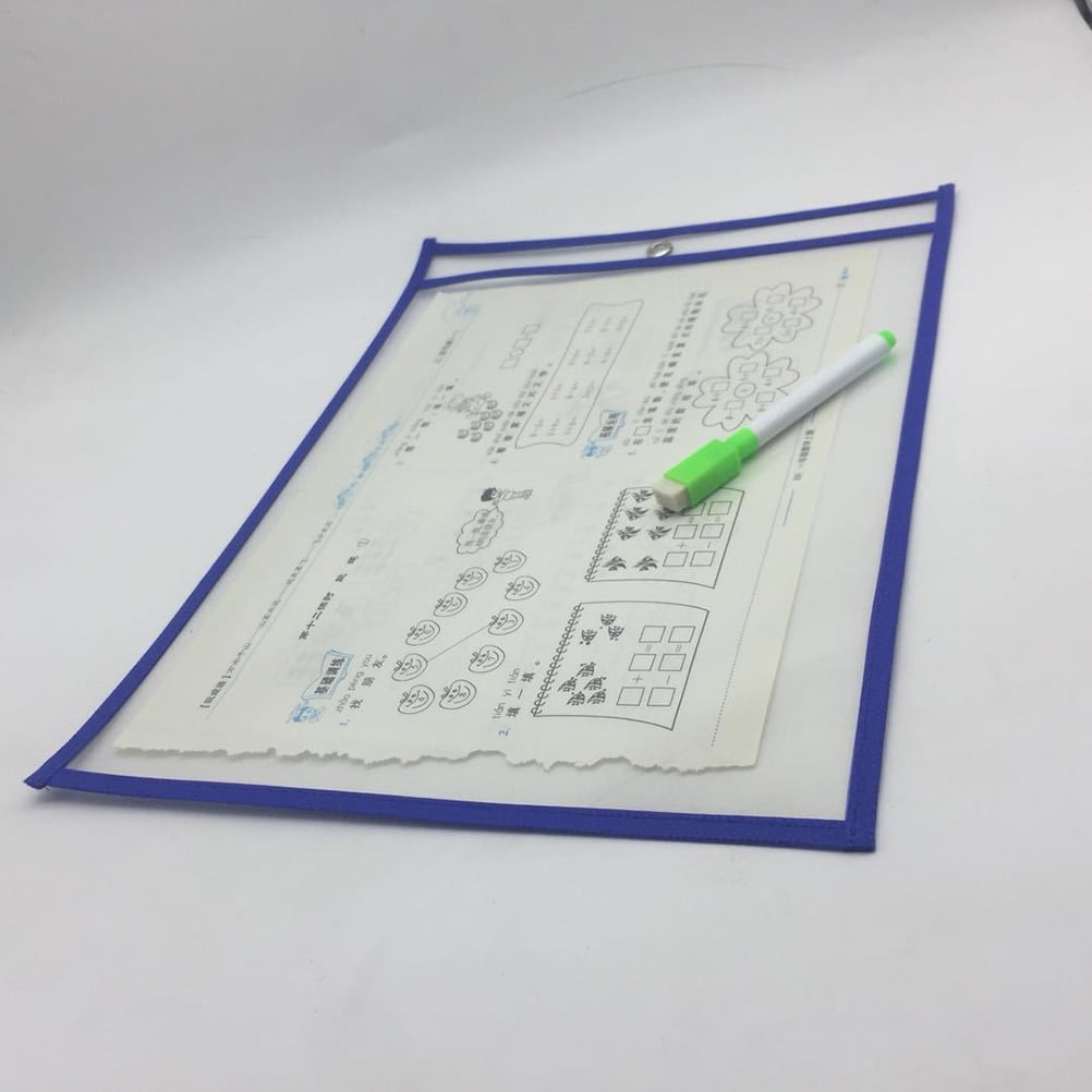 DEEPCRAFF 12Pcs PVC Dry Erase File Pockets with Marker Pen Holder and ...