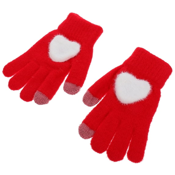 DEEPCRAFF 1 Pair Winter Knitted Gloves Red Thick Plush Full Finger ...