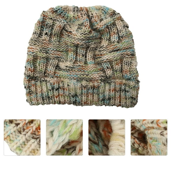 DEEPCRAFF 1Pc Winter Warm Woolen Knitting Hat Beige Ponytail Design ...