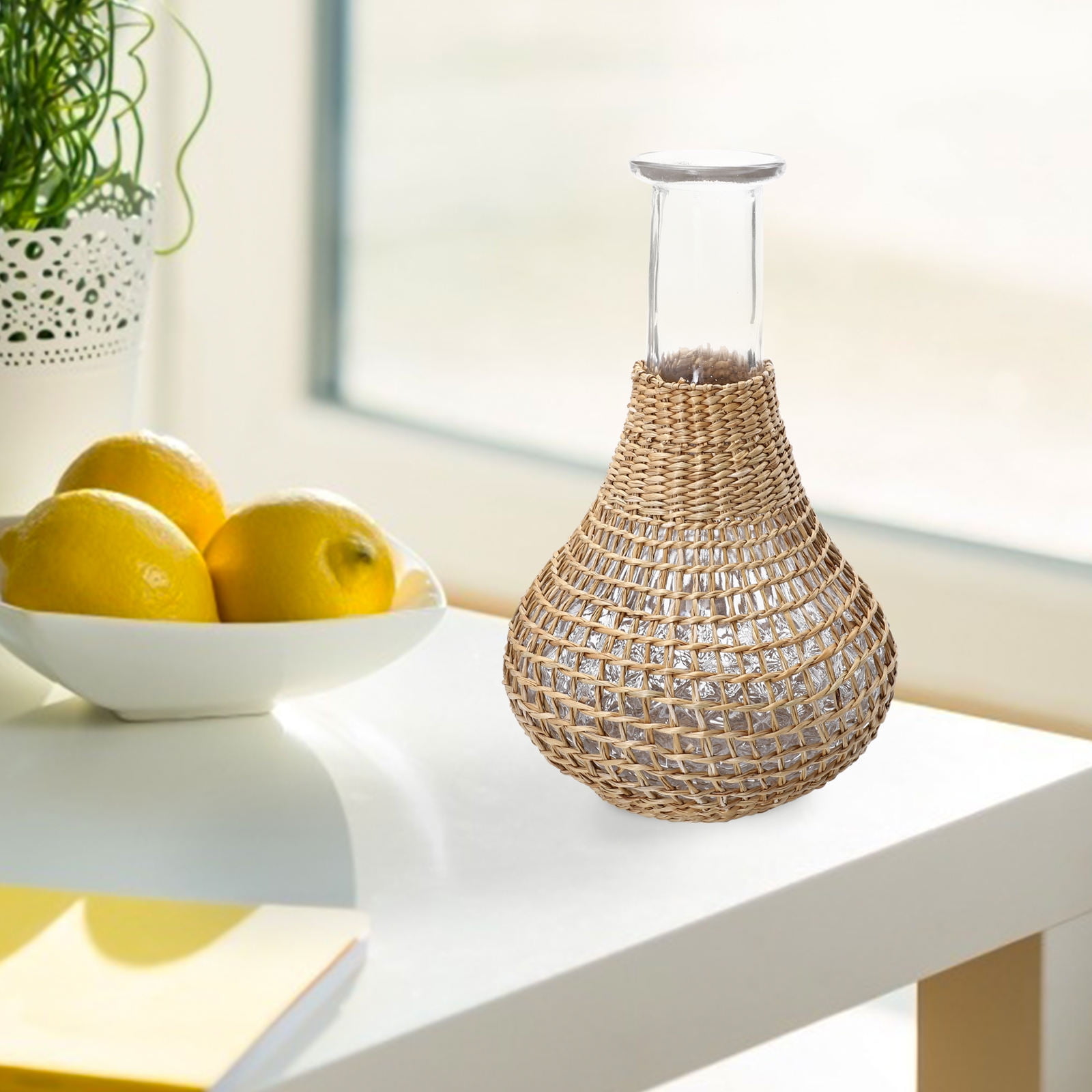 DEEPCRAFF 1Pcs Rattan Vase for Decor with Cylindrical Shape and Glass ...