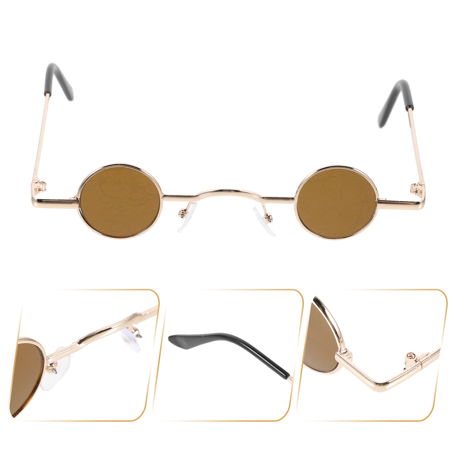 DEEPCRAFF 1Set Circle Sunglasses Men Gold Tea Metal PC UV Protection 13.8X12.8CM - Walmart.com