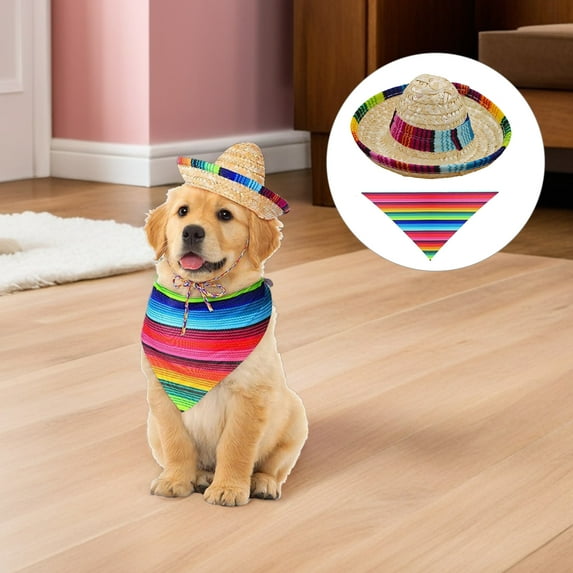 DEEPCRAFF 1Set Mexican Dog Costume with Straw Sombrero Hat and Bandana ...