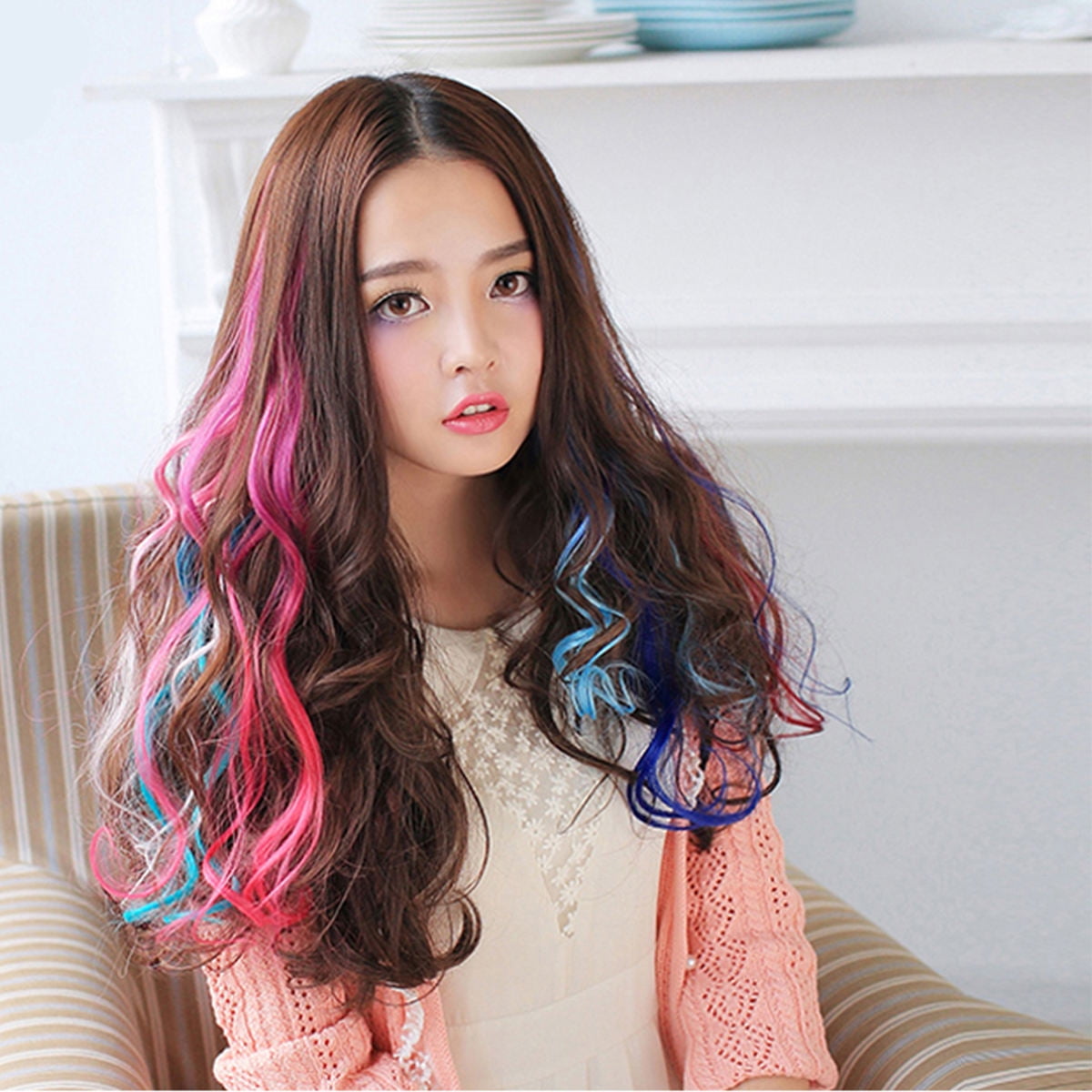 DEEPCRAFF 24Pcs Clip in Colored Hair Extensions Curly Strips Easy Snap ...