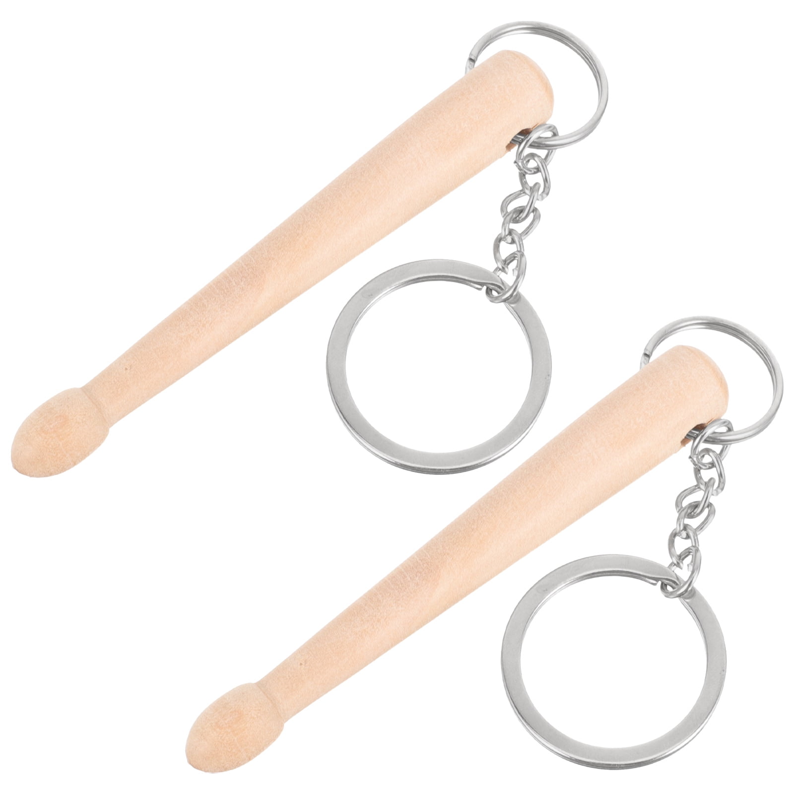 DEEPCRAFF 2Pcs Natural Wood Drumstick Keychain Khaki Color Metal ...