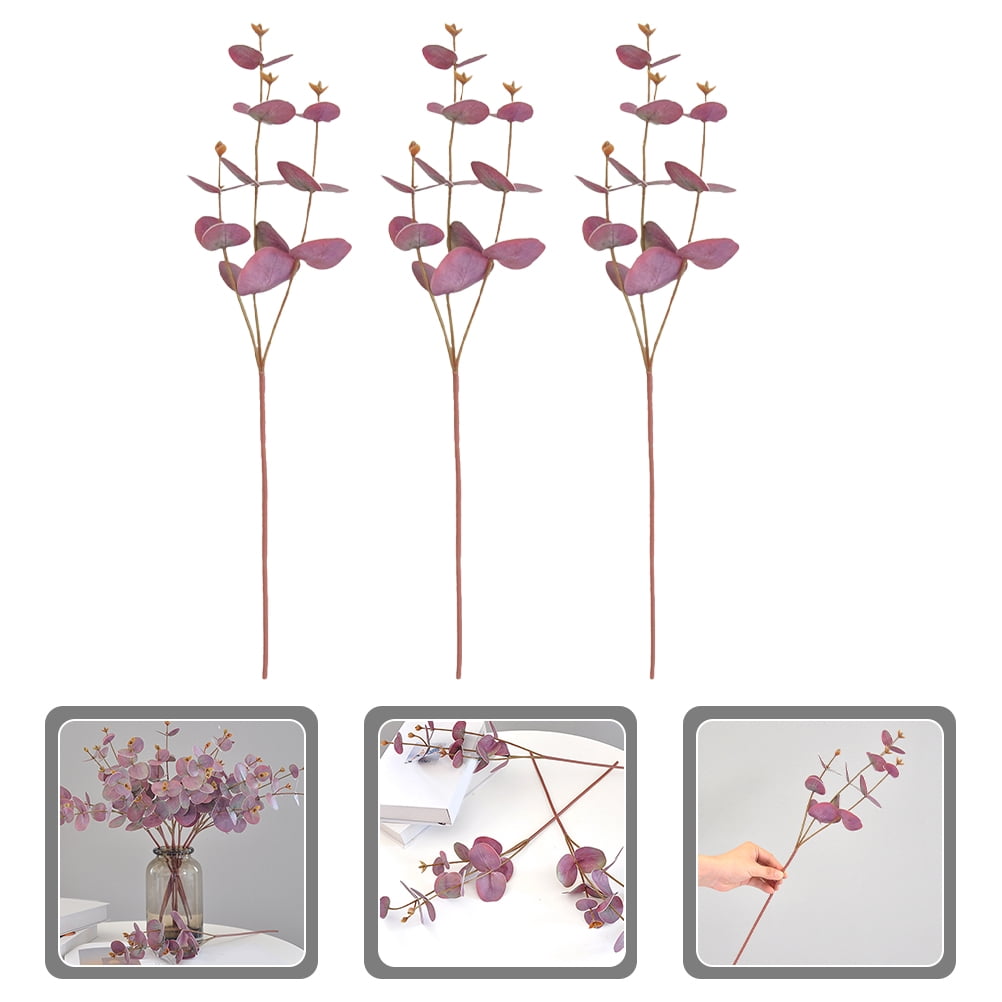DEEPCRAFF 3Pcs Eucalyptus Leaves Decor Purple PVC and Iron Wire for ...