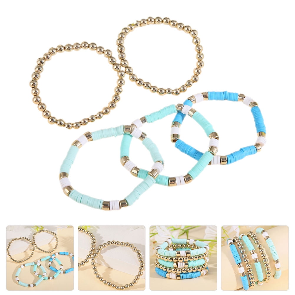 DEEPCRAFF 5Pcs Boho Bracelet Set Elastic Clay Bead Wrist Jewelry for ...