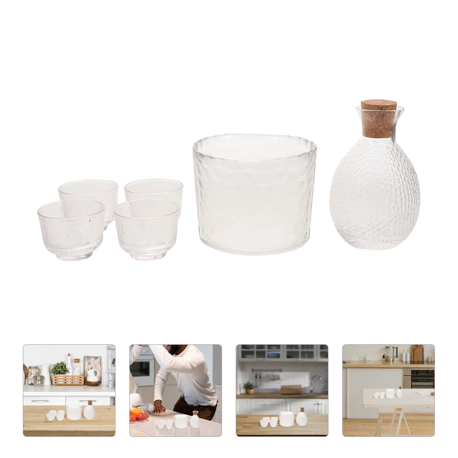 DEEPCRAFF 6Pcs Japanese Hammered Glass Sake Set Clear Sake Carafe and ...