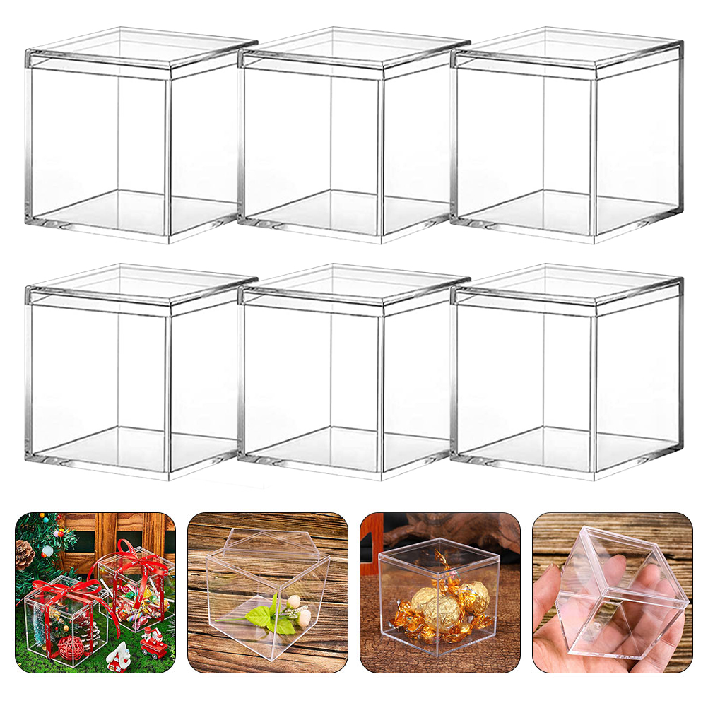 DEEPCRAFF 6Pcs Transparent Cube Boxes Acrylic Clear Small Boxes for ...