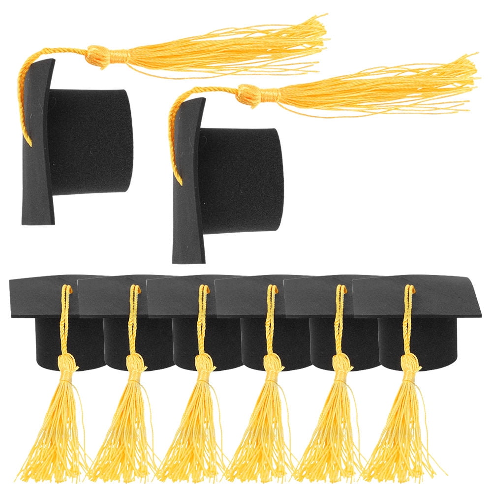 DEEPCRAFF 8Pcs Yellow Mini Cap Shape Graduation Tassel Cake Toppers for ...