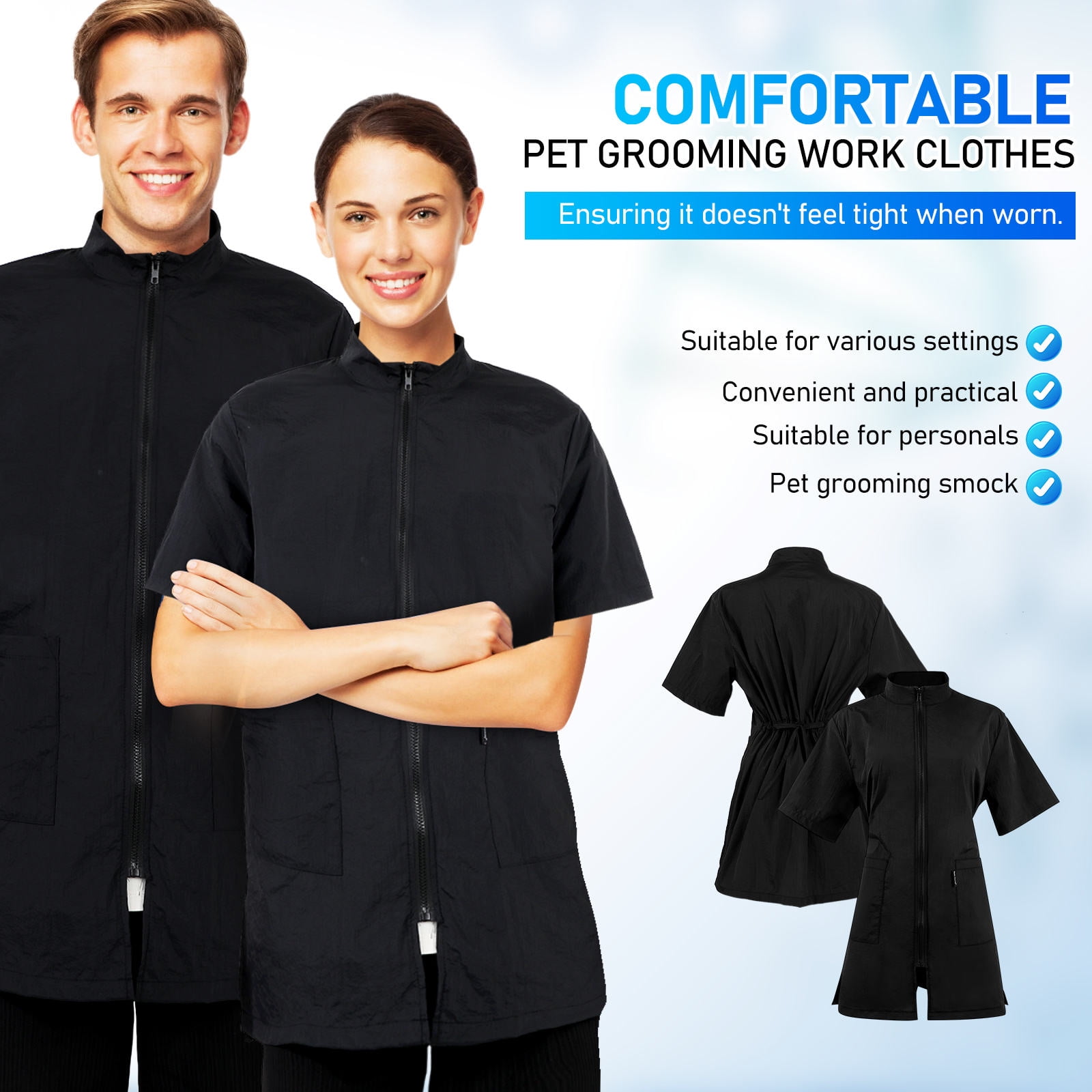 DEEPCRAFF Black Barber Jacket for Pet Grooming Work Clothes with ...