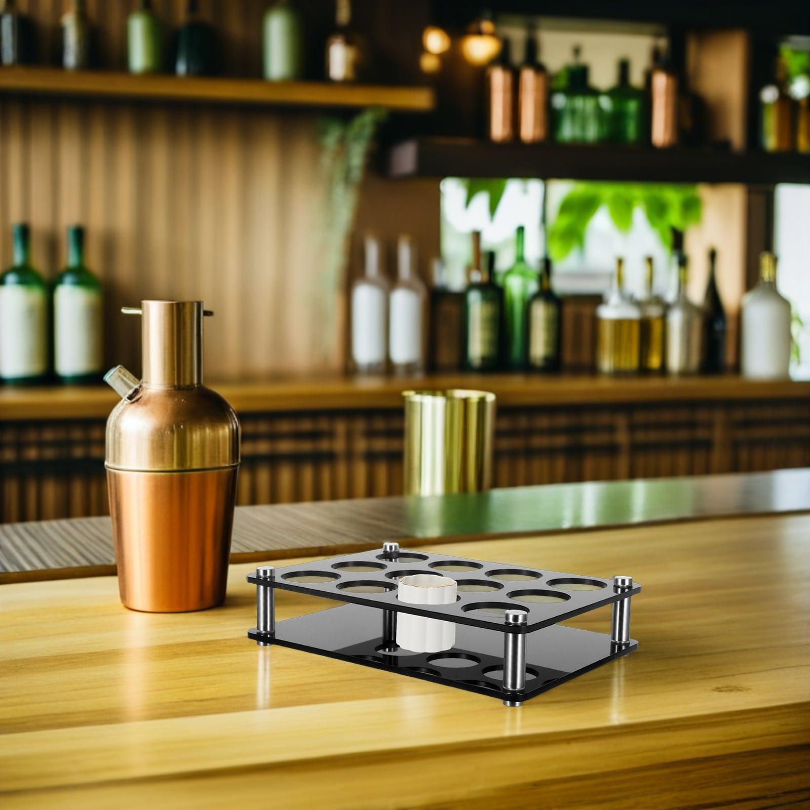 DEEPCRAFF Elegant Black Acrylic Cocktail Glass Organizer with 12 Slots ...