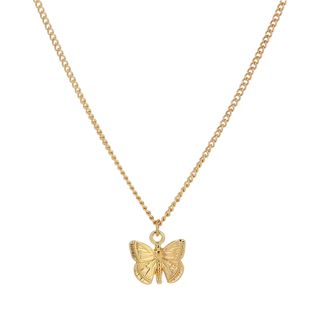 DEEPCRAFF Golden Clavicle Chain with Butterfly Pendant High Grade Alloy ...