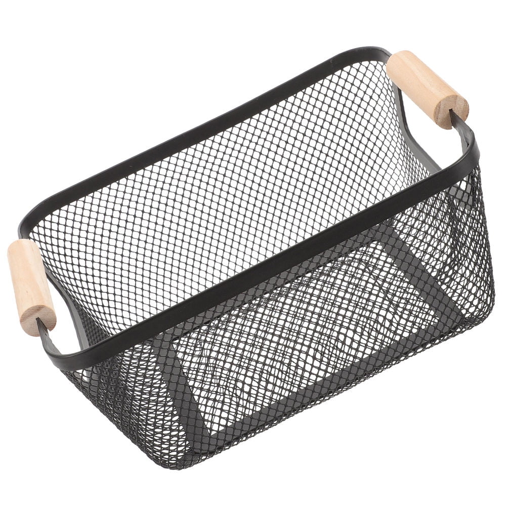 DEEPCRAFF Metal Mesh Storage Basket with Wooden Handle for Bathroom ...