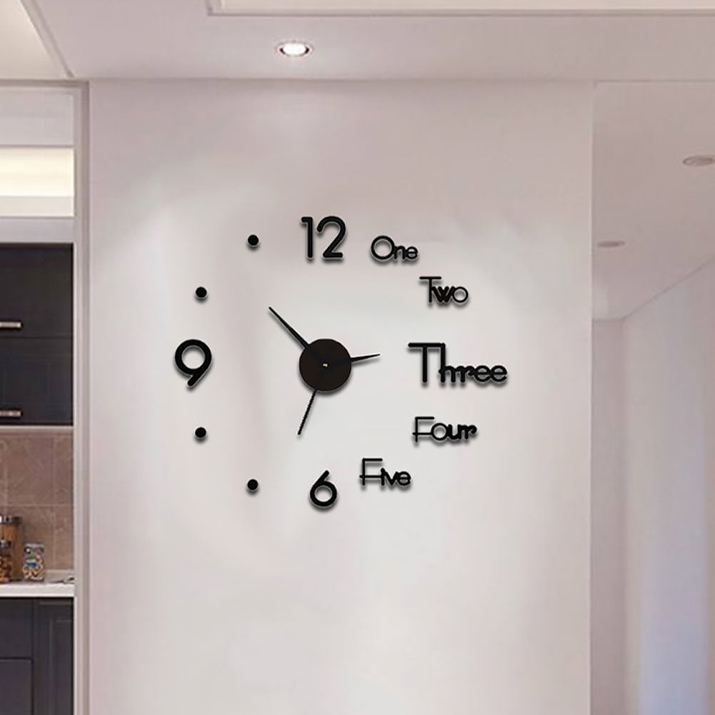 DEEPCRAFF Modern Clock 1Set Wall Adhesive Clock Round Black Plastic ...
