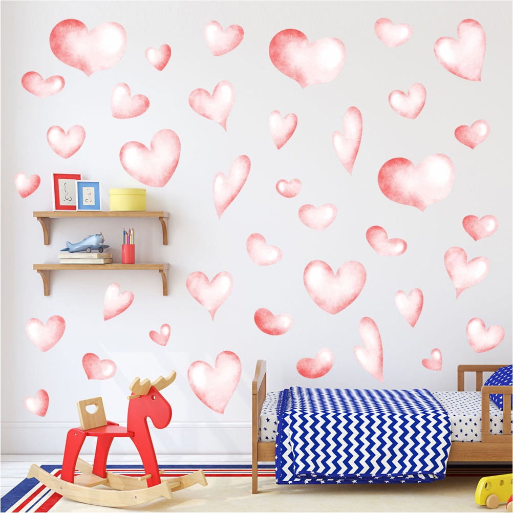 DEEPCRAFF Pink Heart Wall Decals 1 Set for Kids Room and Living Room ...