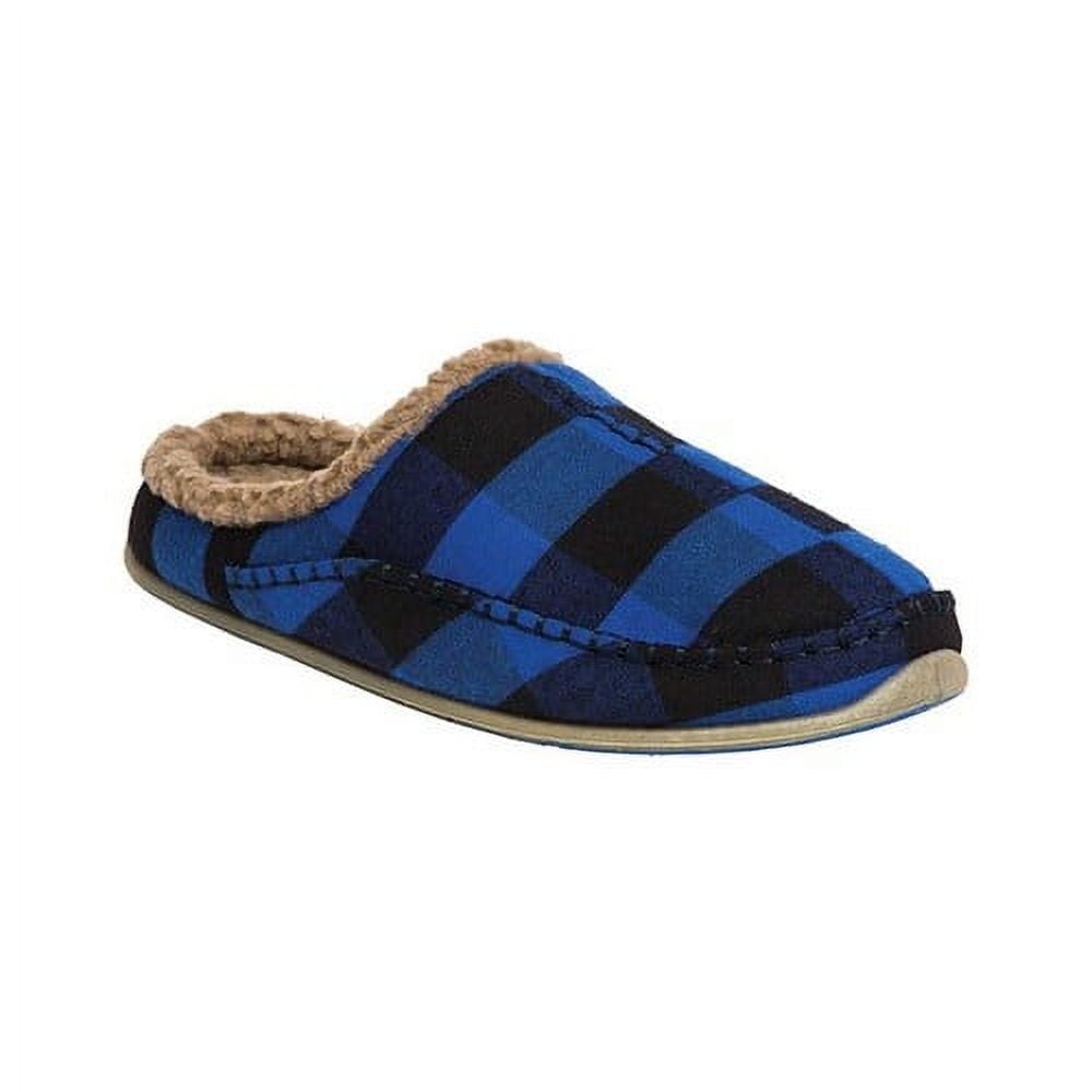 DEER STAGS Mens Blue Plaid Shock Absorption Comfort Slipperooz Round ...