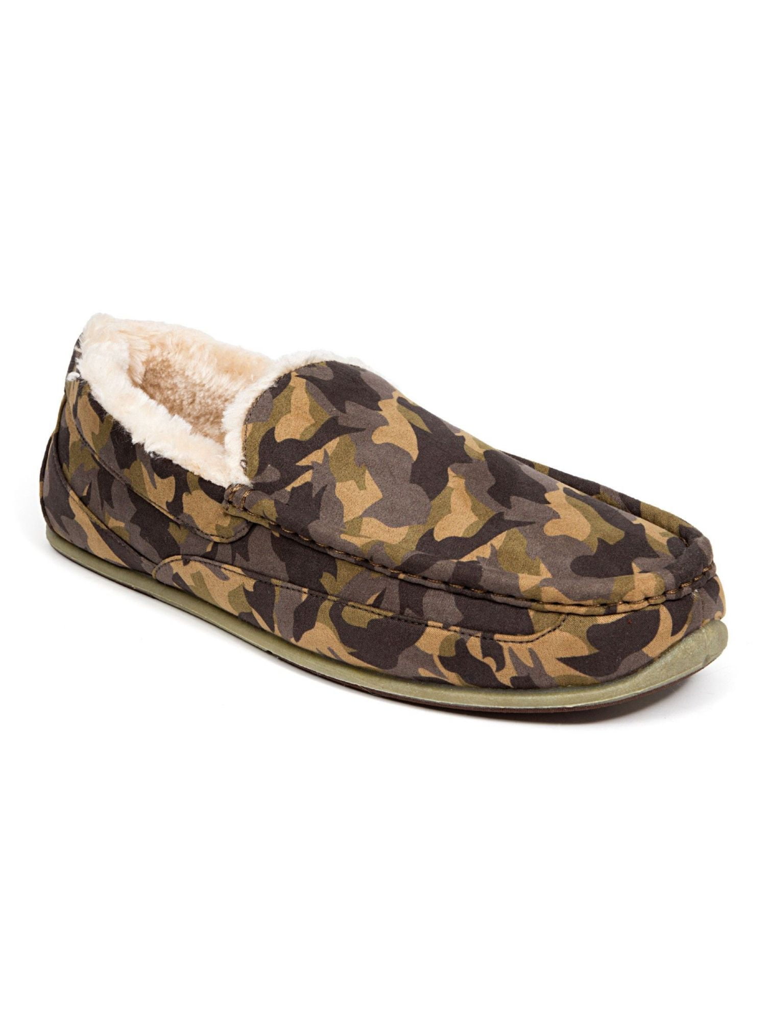 DEER STAGS SLIPPEROOZ Mens Green Camouflage Cushioned Spun Round Toe ...
