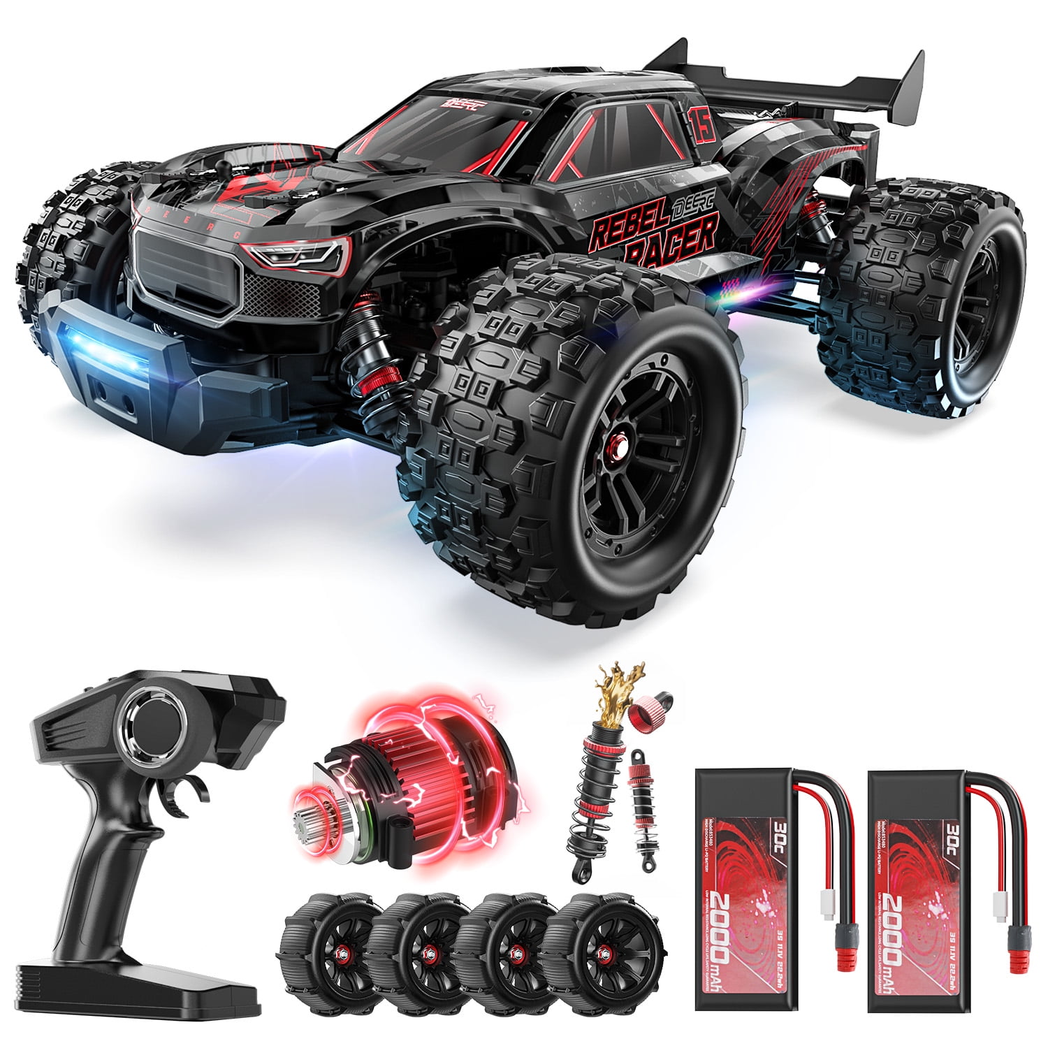 DEERC 1/14 Fast Brushless RC Car for Adults, Max 46+ mph Off-Road Truck ...