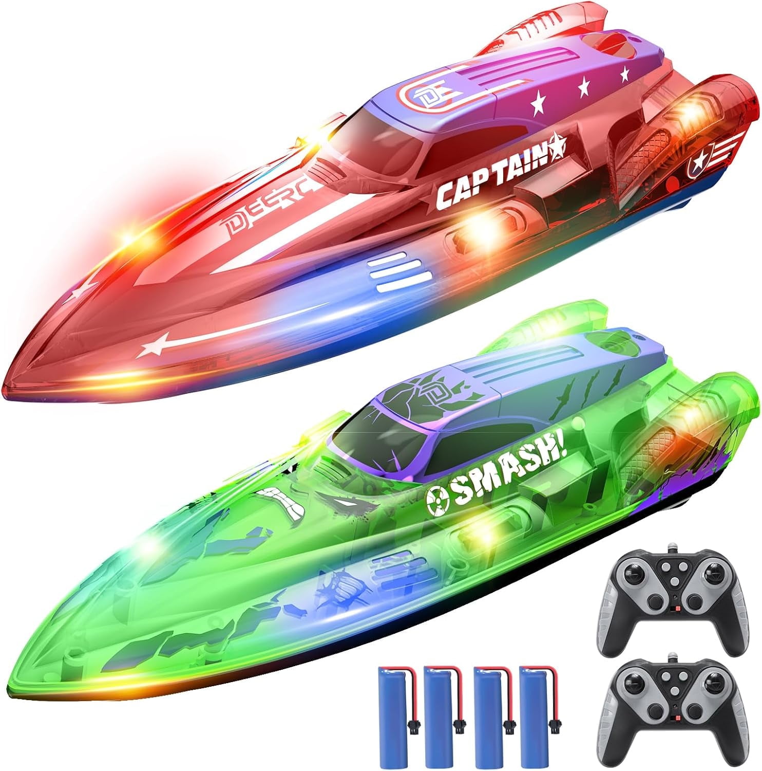 DEERC 2 Pack 13 inch Remote Control Boat for Kids, 4 Batteries, 2.4Ghz ...