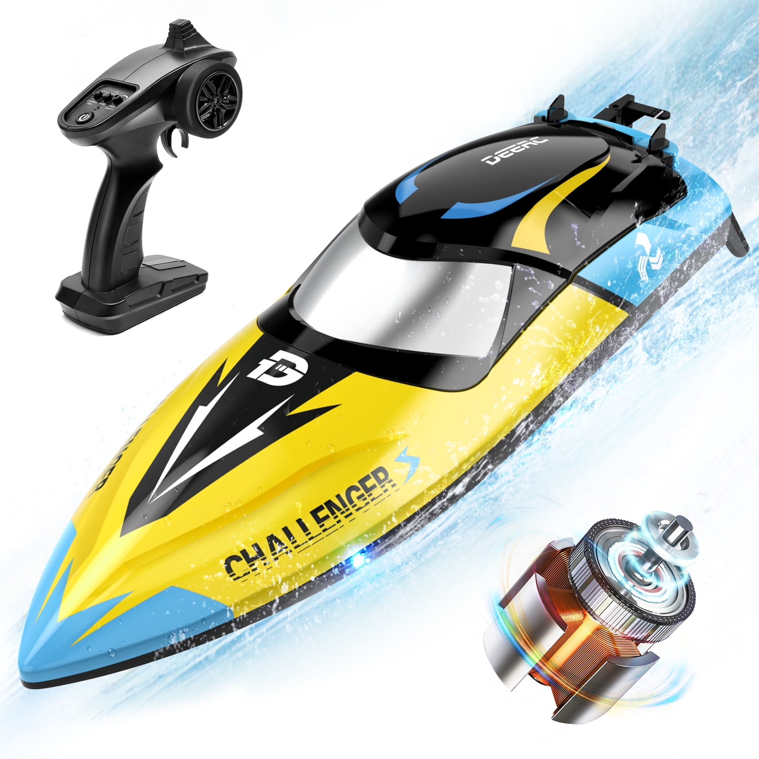 DEERC Brushless RC Boat, 30+ mph Fast Remote Control Boats with Never ...