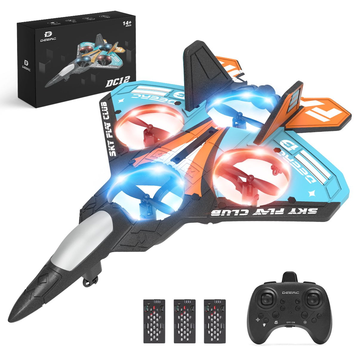 DEERC DC12 RC Jet Plane Drone, LED Light, Auto Hover, 3D Flip, Glide ...