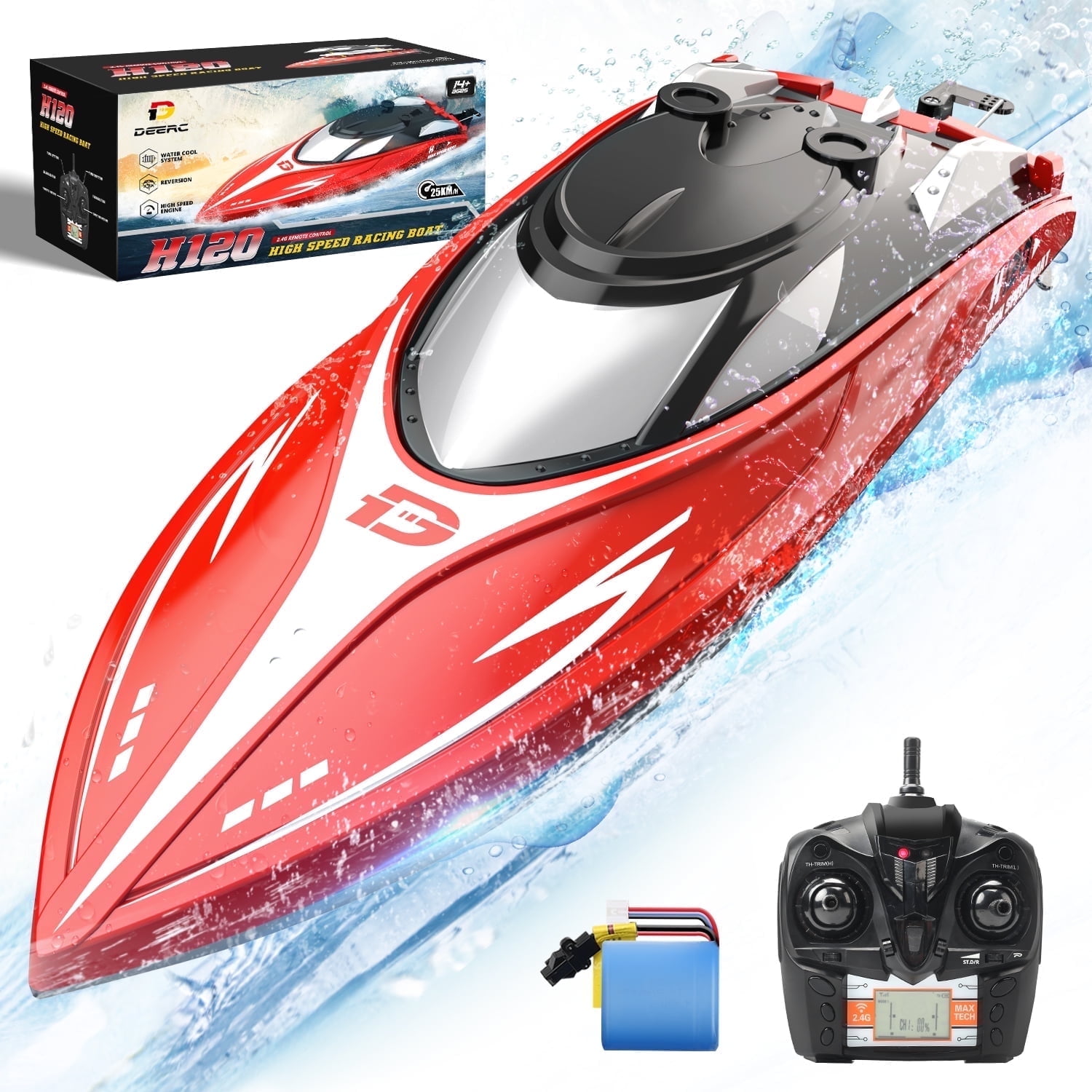 DEERC H120 Fast RC Boat for Pools and Lakes, 2.4 GHz 20+ MPH Racing ...