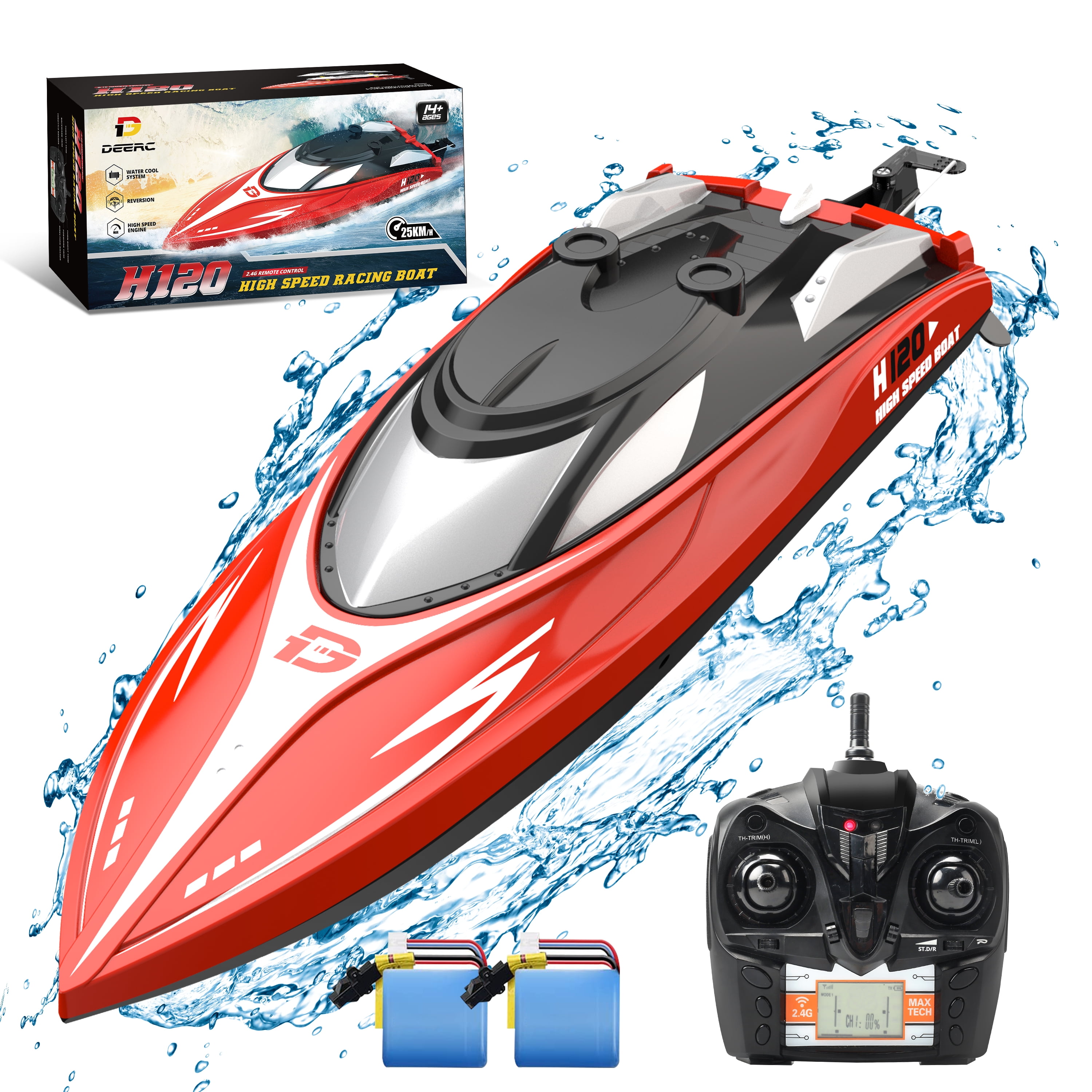 DEERC H120 RC Boat 20+ MPH, 2.4 GHz Racing Boats for Kids & Adults with ...