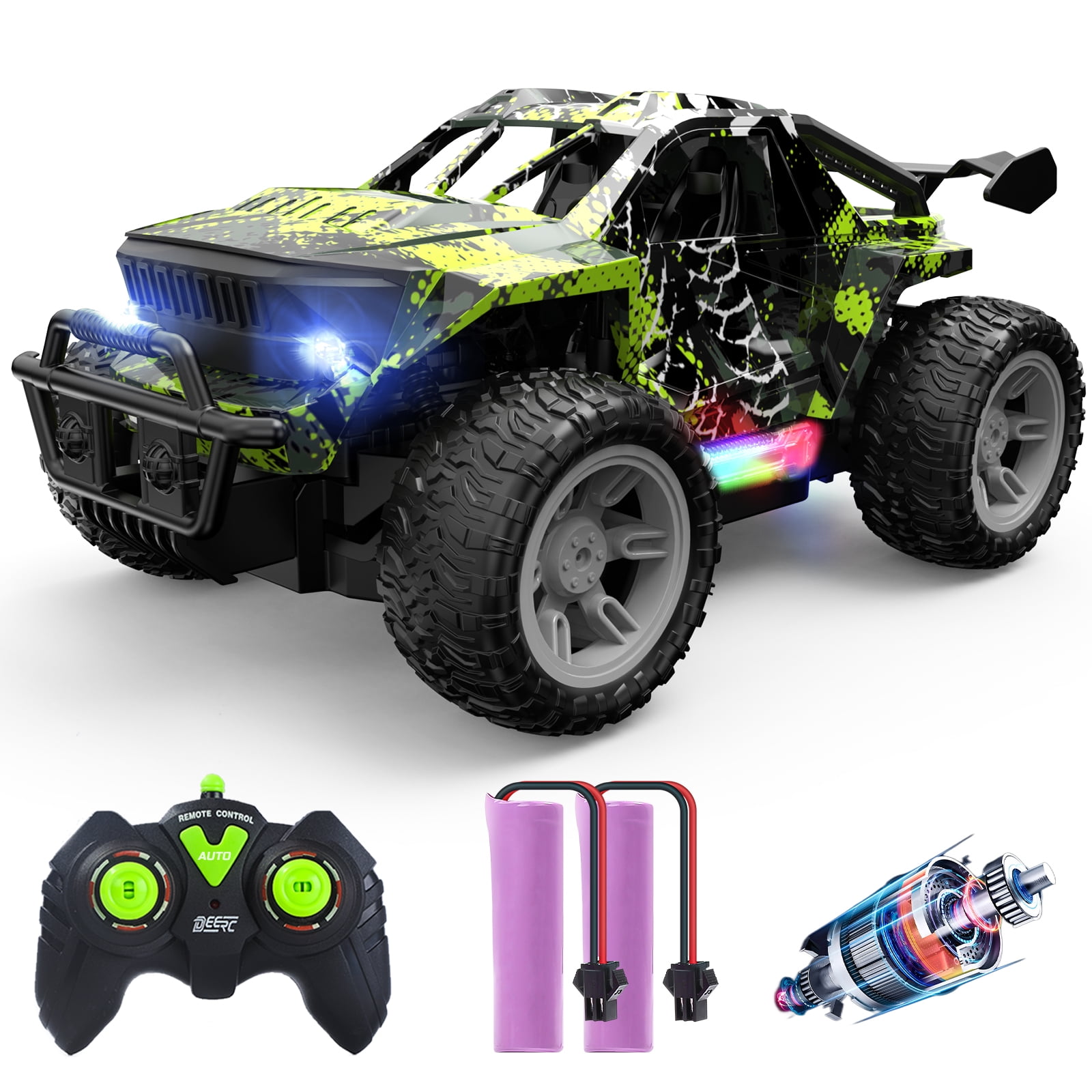 DEERC High-Performance Remote Control Car with LED Lights, 1:16 Scale RC Truck for Boys, 2.4Ghz ...