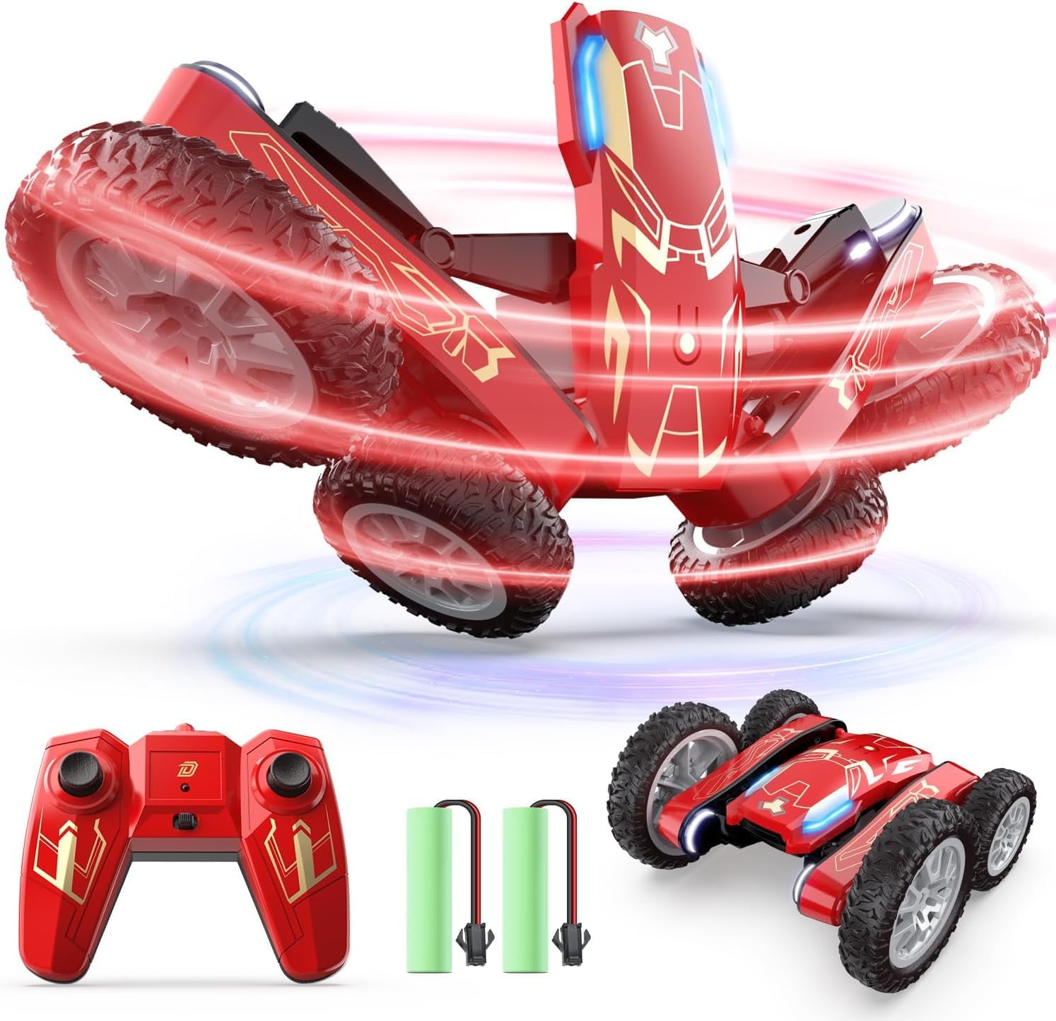DEERC Iron Remote Control Car - Double Sided Mini RC Stunt Car, 360°Rotating 4WD Off-Road RC ...